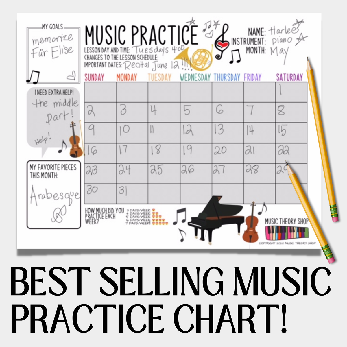 3 Printable Music Practice Charts, Tracker, Music Lessons, Music Progr ...