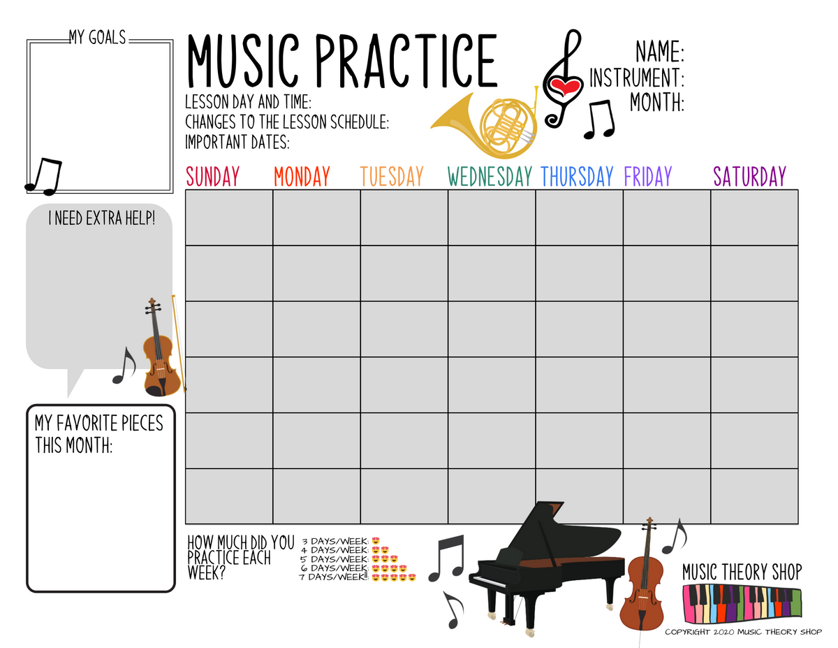 3 Printable Music Practice Charts, Tracker, Music Lessons, Music Progr ...