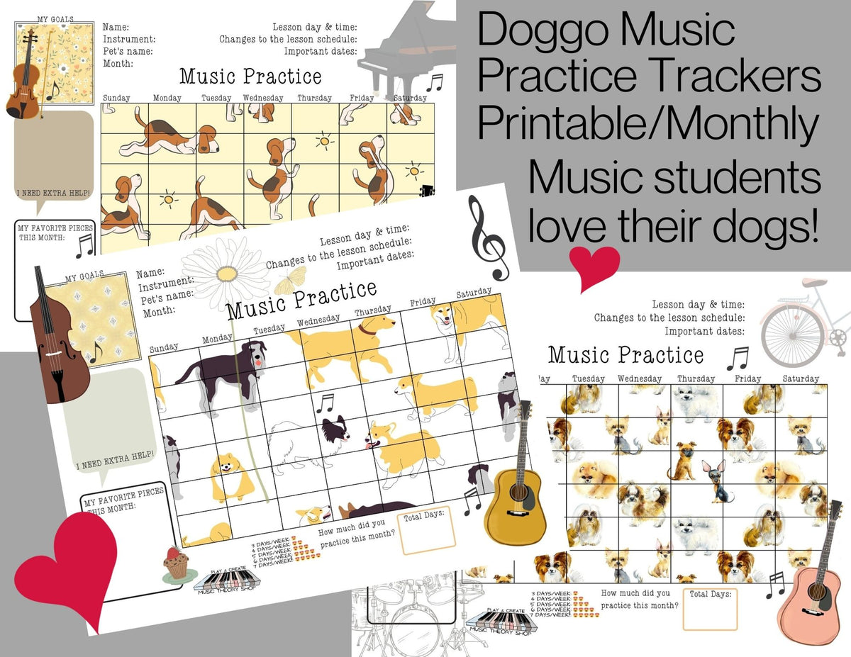 3 Printable Music Practice Charts, Tracker, Doggo, Doggie, Musician Do ...