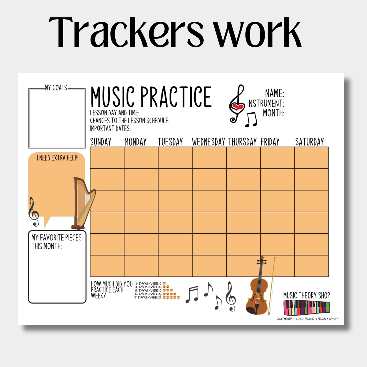 3 Printable Music Practice Charts, Tracker, Music Lessons, Music Progr ...