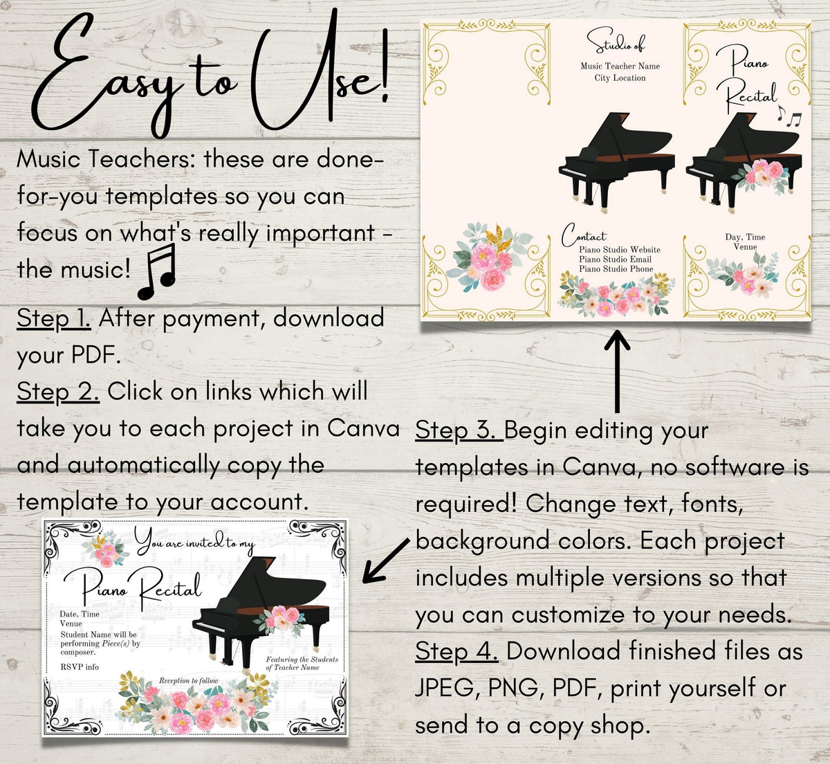 22 Editable Piano Recital Certificate, Trifold Program Brochure, Canva ...